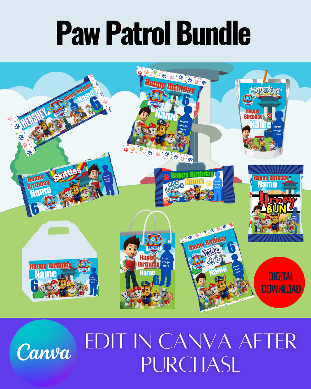Editable Paw Patrol Bundle Templates *Instant Download* Editable In Ca ...