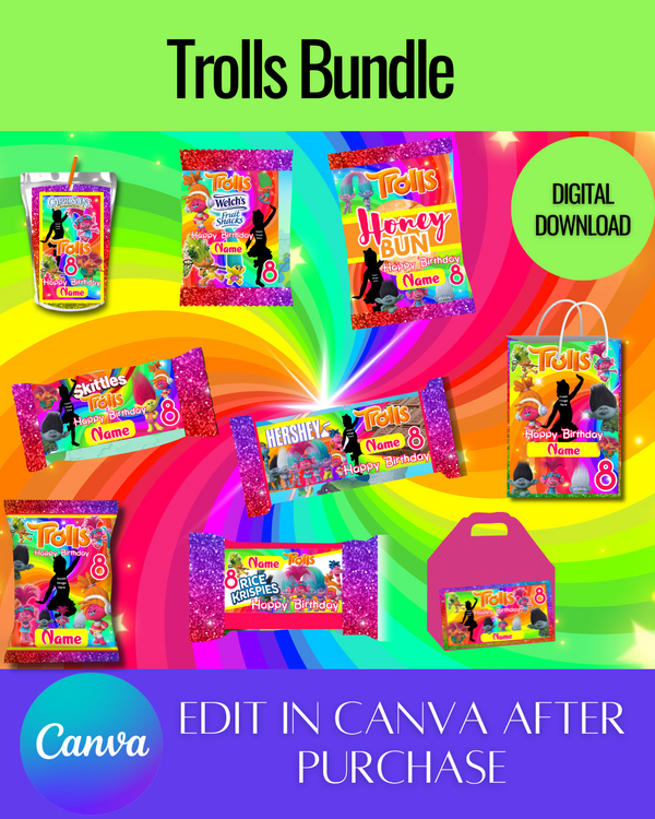 Editable Trolls Bundle Templates *Instant Download* Editable In Canva ...